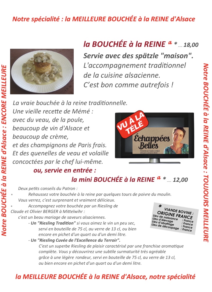 Restaurant Au Boeuf - Soufflenheim - Notre carte