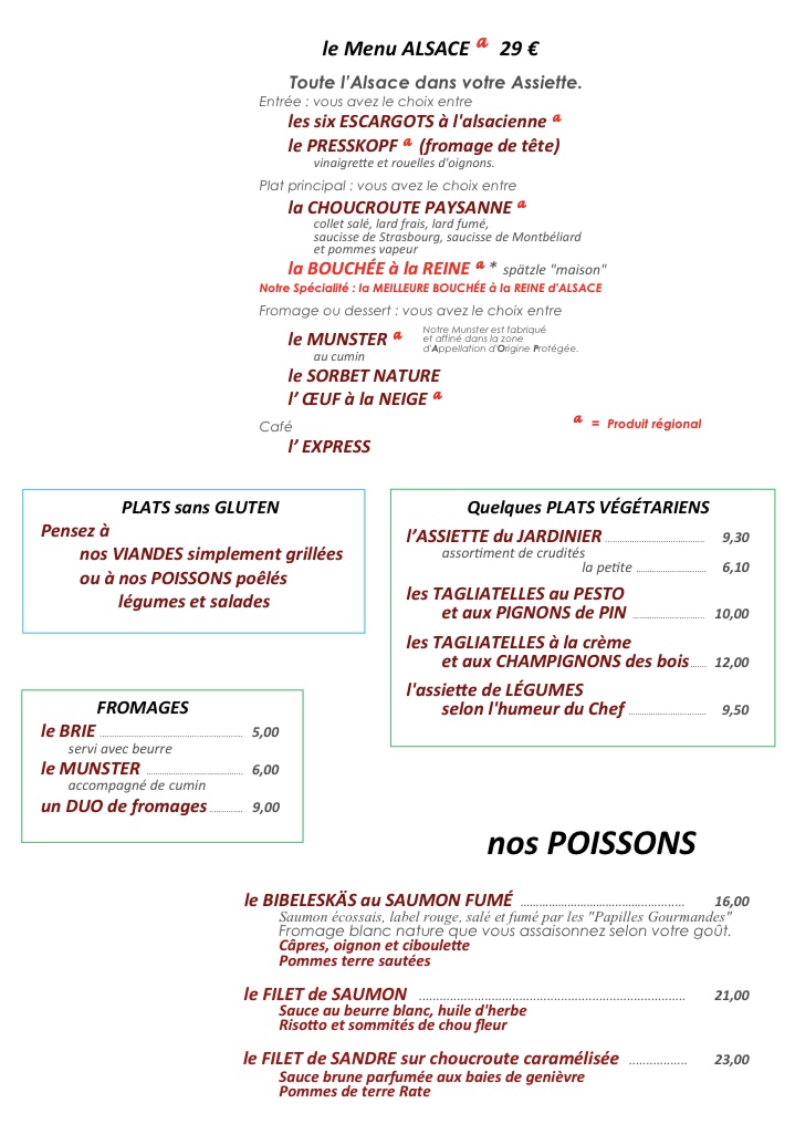 Restaurant Au Boeuf - Soufflenheim - Notre carte
